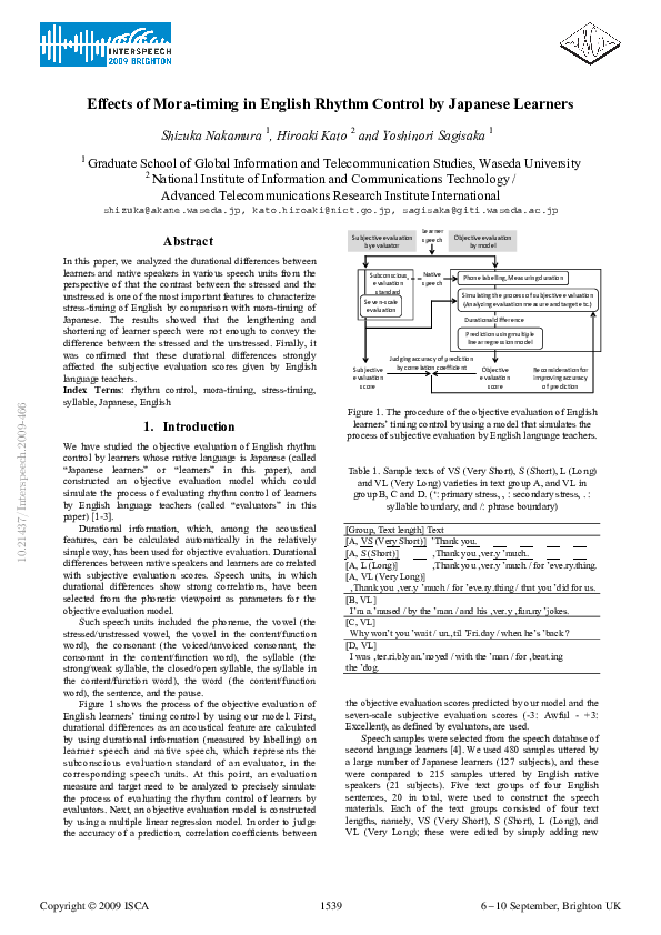 (PDF) Effects of mora-timing in English rhythm control by Japanese learners