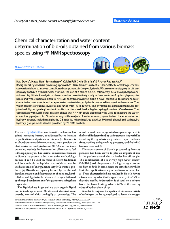 (PDF) Chemical characterization and water content determination of bio ...