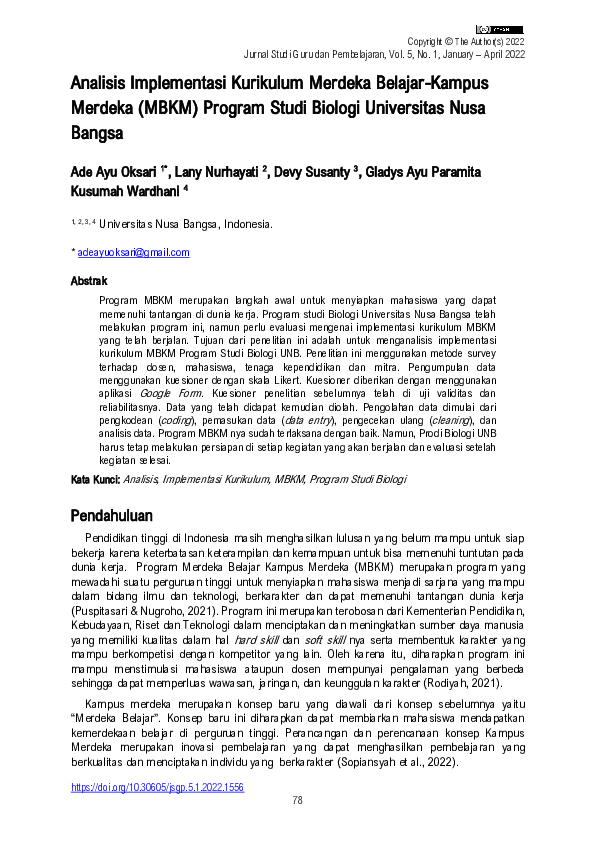 (PDF) Analisis Implementasi Kurikulum Merdeka Belajar-Kampus Merdeka (MBKM) Program Studi ...