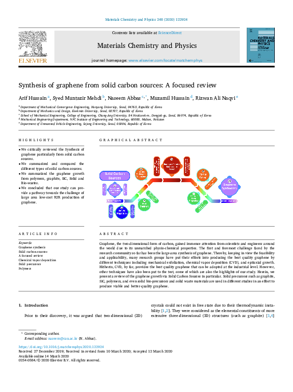 (PDF) Synthesis of graphene from solid carbon sources: A focused review