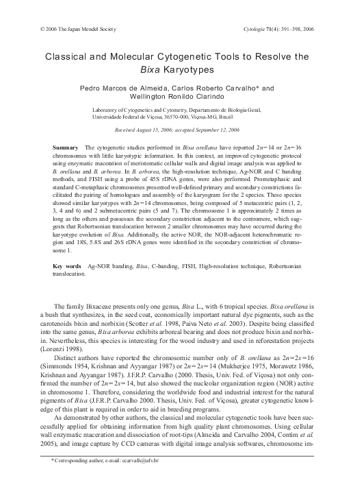 (PDF) Classical and Molecular Cytogenetic Tools to Resolve the Bixa Karyotypes