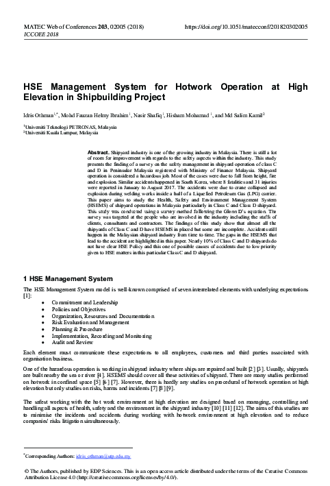 (PDF) HSE Management System for Hotwork Operation at High Elevation in ...
