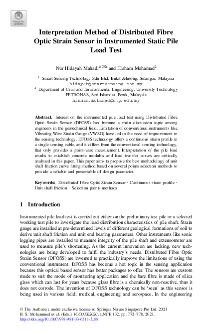 (PDF) Interpretation Method of Distributed Fibre Optic Strain Sensor in Instrumented Static Pile ...
