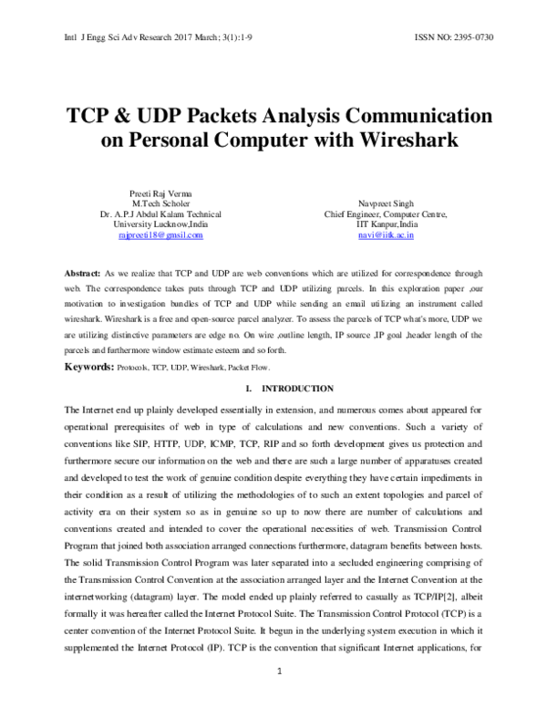 (PDF) TCP & UDP Packets Analysis Communication on Personal Computer ...