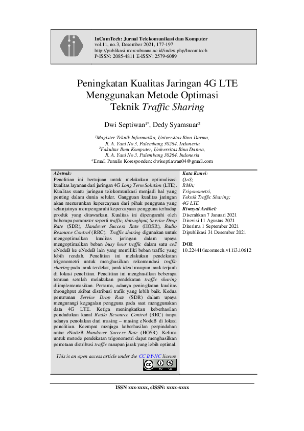 (PDF) Peningkatan Kualitas Jaringan 4G LTE Menggunakan Metode Optimasi Teknik Traffic Sharing