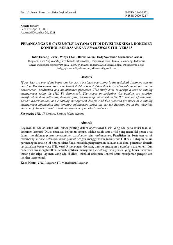 (PDF) Perancangan Service Catalogue Pada Layanan IT Di Industri Pulp and Paper Divisi Teknikal ...
