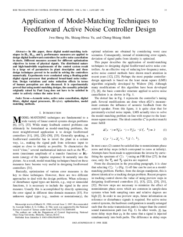 (PDF) Application of model-matching techniques to feedforward active noise controller design