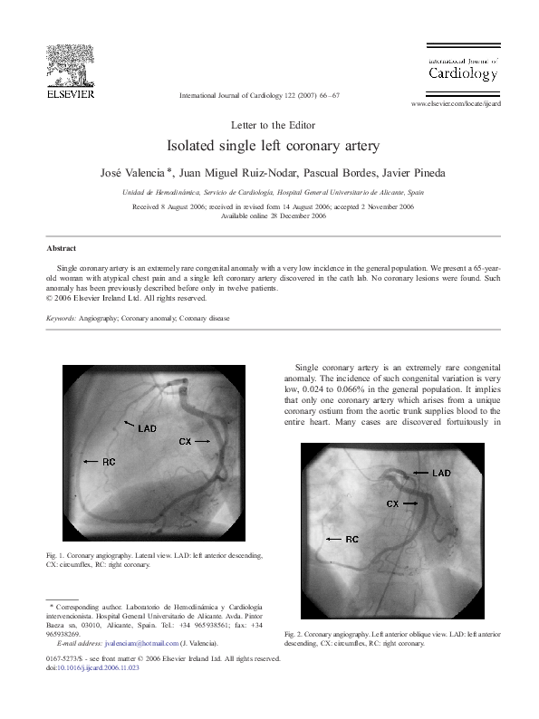 (PDF) Isolated single left coronary artery