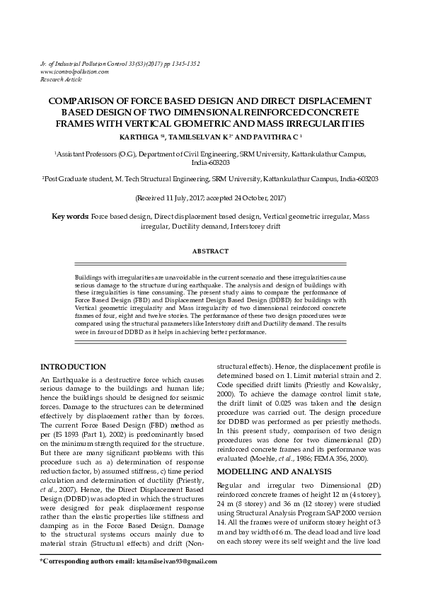 (PDF) Comparison of Force Based Design and Direct Displacement Based Design of Two Dimensional ...