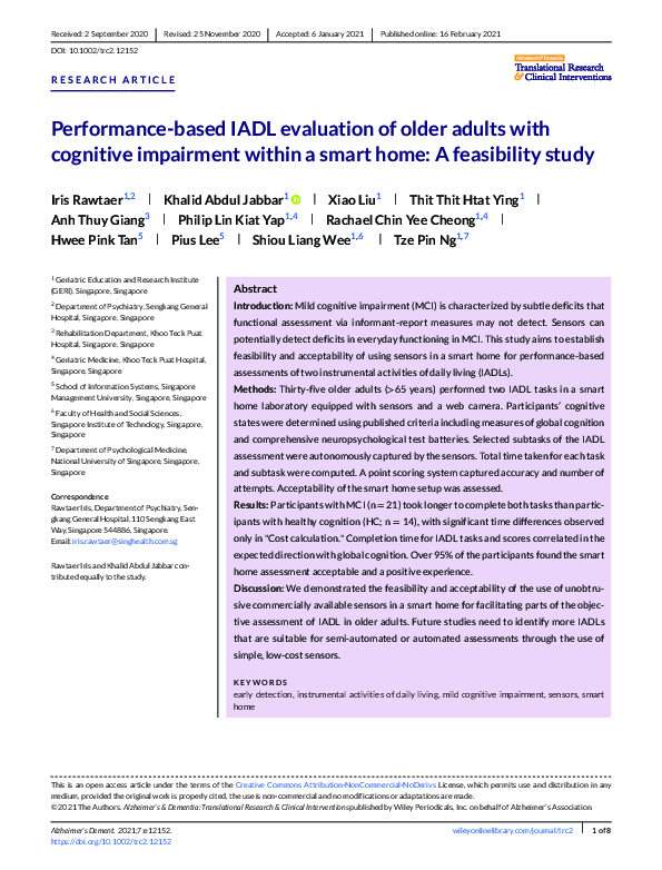 (PDF) Performance‐based IADL evaluation of older adults with cognitive ...