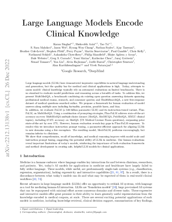 (PDF) Large Language Models Encode Clinical Knowledge