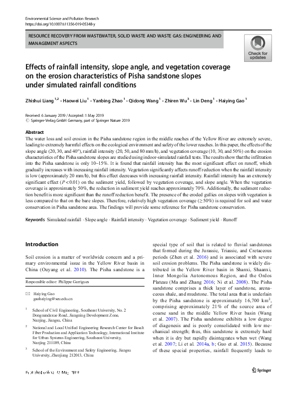 (PDF) Effects of rainfall intensity, slope angle, and vegetation ...