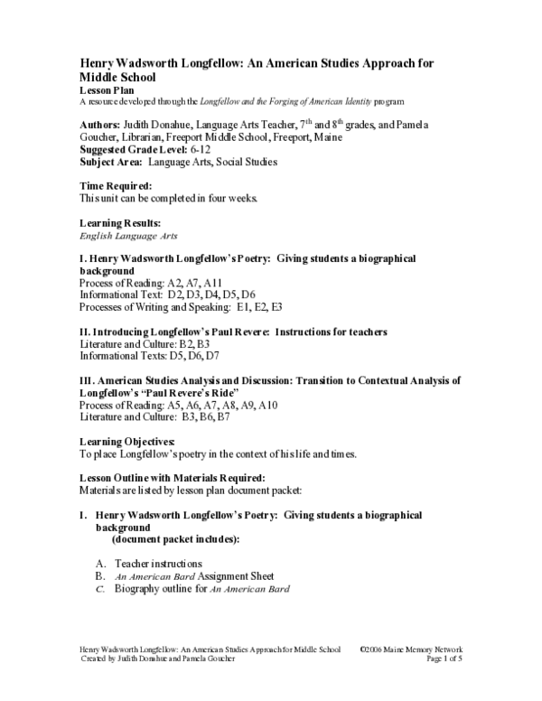 (PDF) Henry Wadsworth Longfellow: An American Studies Approach for ...