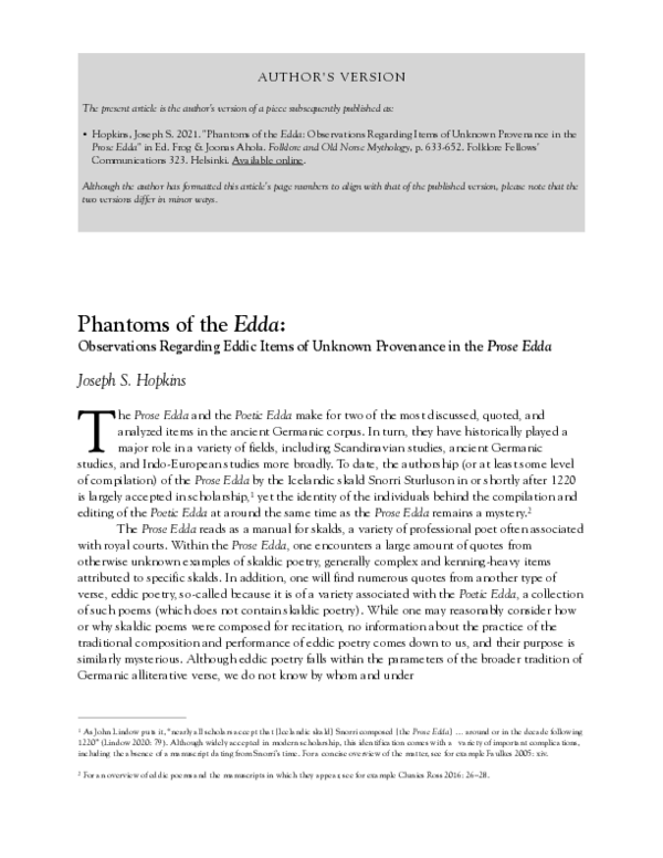 (PDF) Phantoms of the Edda: Observations Regarding Eddic Items of ...
