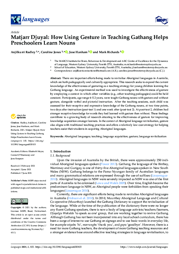 (PDF) Matjarr Djuyal: How Using Gesture in Teaching Gathang Helps ...