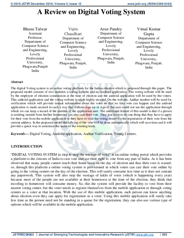 (PDF) A Review On Digital Voting System