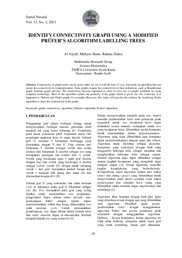 Pdf Identify Connectivity Graph Using A Modified Prüfers Algorithm