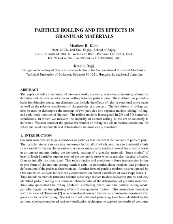 (PDF) Particle Rolling and Its Effects in Granular Materials | Matthew ...