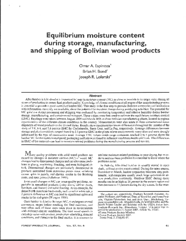 (PDF) Equilibrium moisture content during storage, manufacturing, and shipping of Bolivian wood ...