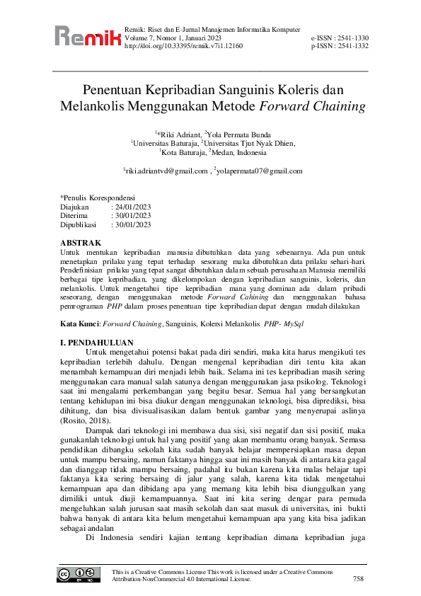 (PDF) Penentuan Kepribadian Sanguinis Koleris dan Melan Kolis ...
