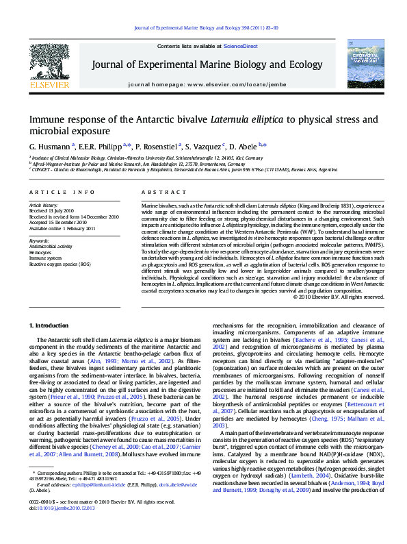 (PDF) Immune response of the Antarctic bivalve Laternula elliptica to ...