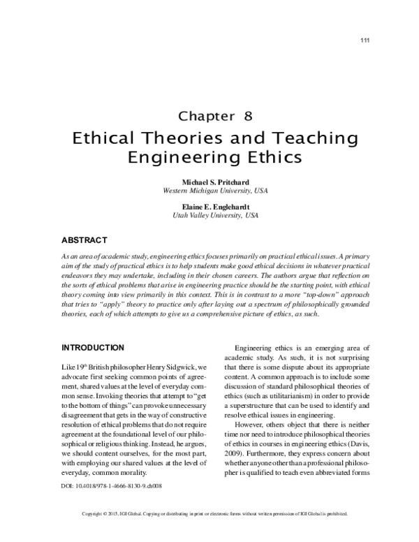 (PDF) Ethical Theories and Teaching Engineering Ethics