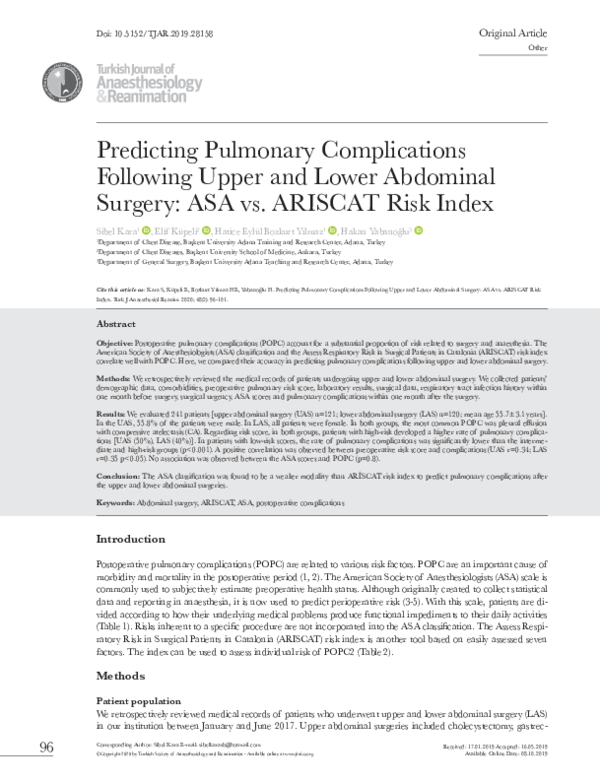 (PDF) Predicting Pulmonary Complications Following Upper and Lower ...