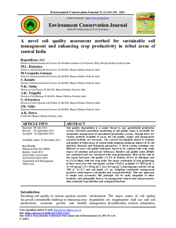(PDF) A novel soil quality assessment method for sustainable soil management and enhancing crop ...