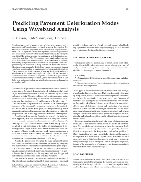 (PDF) Predicting Pavement Deterioration Modes Using Waveband Analysis
