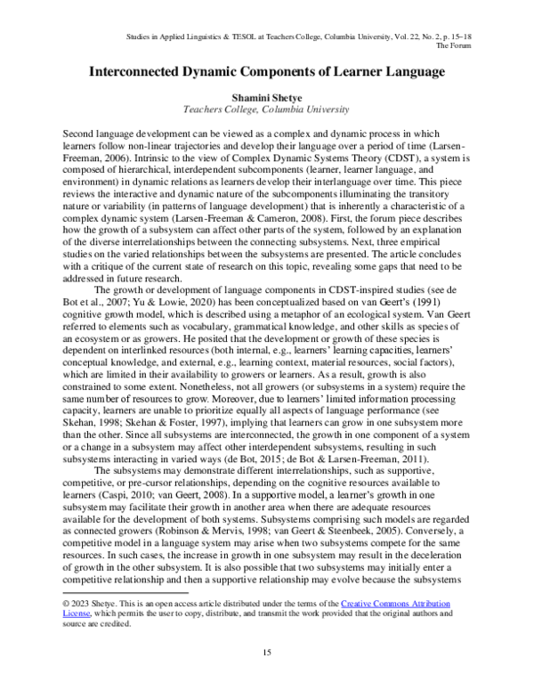 (PDF) Interconnected Dynamic Components of Learner Language