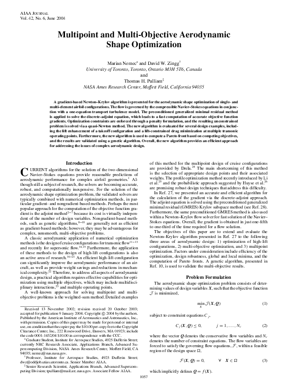 (PDF) Multipoint and Multi-Objective Aerodynamic Shape Optimization