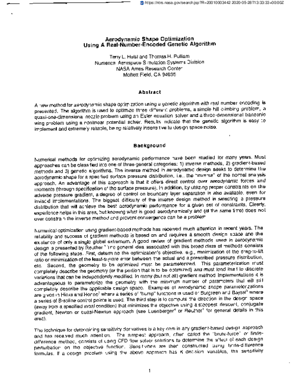 Pdf Aerodynamic Shape Optimization Using A Real Number Encoded