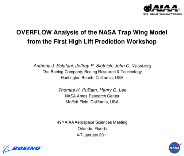 (PDF) OVERFLOW Analysis of the NASA Trap Wing Model from the First High ...
