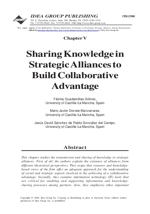 (PDF) Sharing Knowledge in Strategic Alliances to Build Collaborative ...