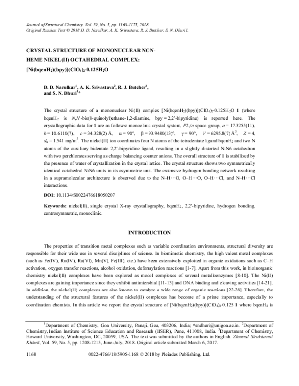 (PDF) Crystal Structure of Mononuclear Non-Heme Nikel(II) Octahedral ...