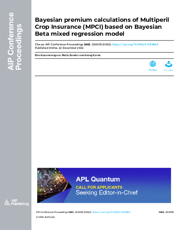 (PDF) Bayesian premium calculations of Multiperil Crop Insurance (MPCI) based on Bayesian Beta ...