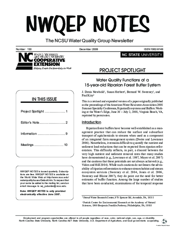 (PDF) Water Quality Functions of a 15-Year-Old Riparian Forest Buffer ...