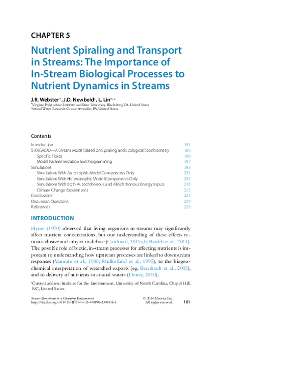 (PDF) Nutrient Spiraling and Transport in Streams