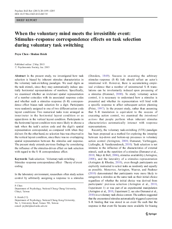 (PDF) When the voluntary mind meets the irresistible event: Stimulus–response correspondence ...