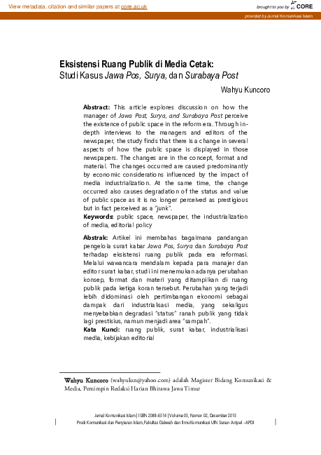 (PDF) Eksistensi Ruang Publik di Media Cetak: Studi Kasus Jawa Pos ...