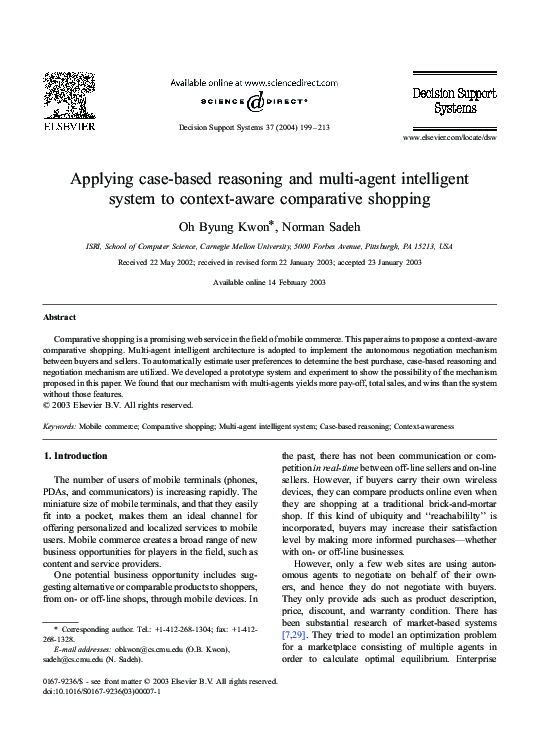 Pdf Applying Case Based Reasoning And Multi Agent Intelligent System To Context Aware