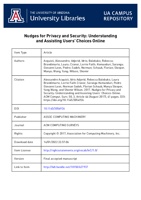 (PDF) Nudges for Privacy and Security: Understanding and Assisting ...