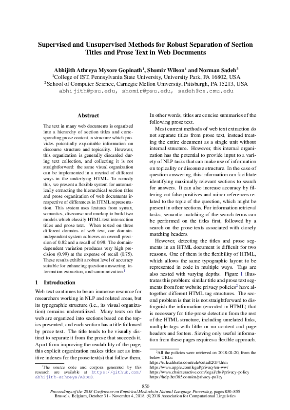 (PDF) Supervised and Unsupervised Methods for Robust Separation of Section Titles and Prose Text ...