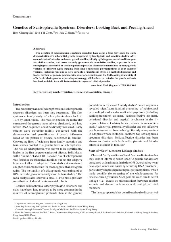 (PDF) Genetics of Schizophrenia Spectrum Disorders: Looking Back and ...