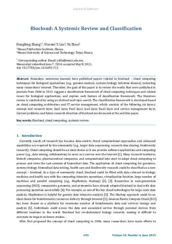 (PDF) Biocloud: A Systemic Review and Classification