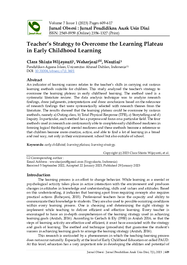 (PDF) Teacher’s Strategy to Overcome the Learning Plateau in Early ...