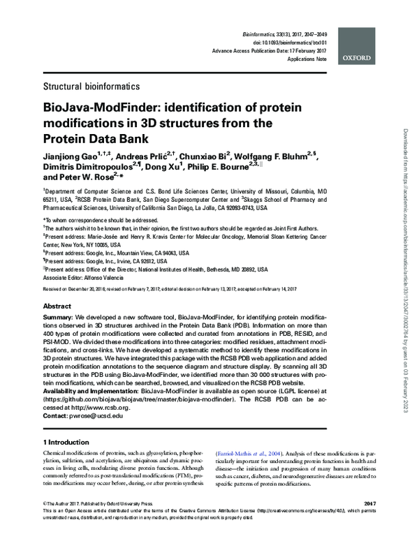(PDF) BioJava-ModFinder: identification of protein modifications in 3D structures from the ...