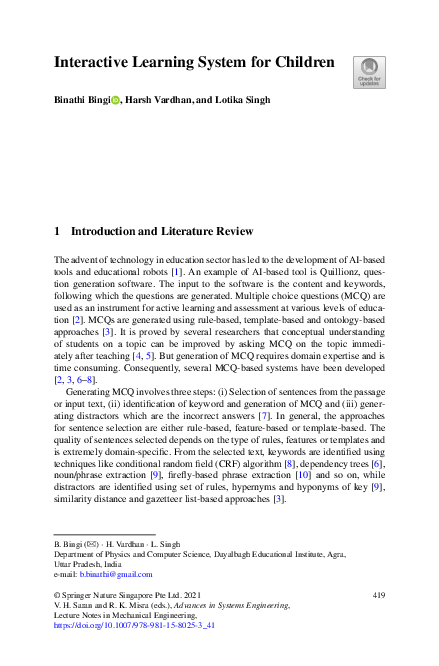 (PDF) Interactive Learning System for Children