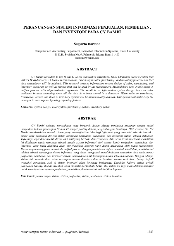 (PDF) Perancangan Sistem Informasi Penjualan, Pembelian, dan Inventori pada CV Bambi