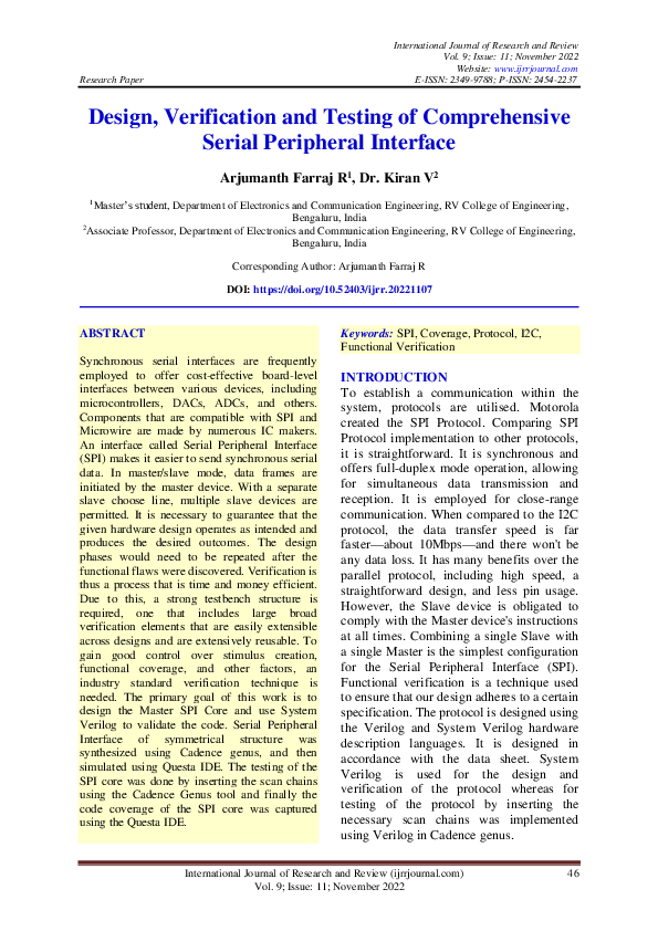 Pdf Design Verification And Testing Of Comprehensive Serial Peripheral Interface